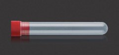 Round base test tube 10 ml in PP sterile, with red cap.